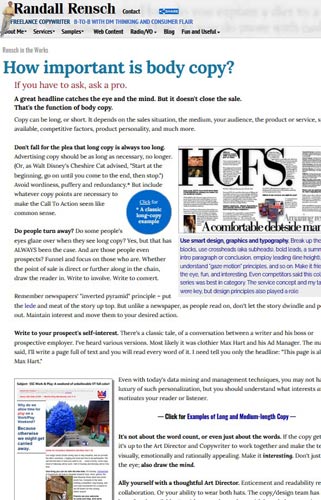 Freelance Copywriter Randall Rensch explains the importance of body copy
